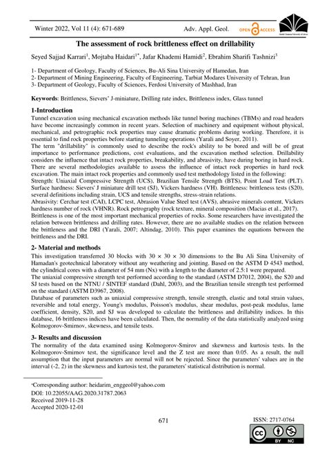 Pdf The Assessment Of Rock Brittleness Effect On Their Drillability