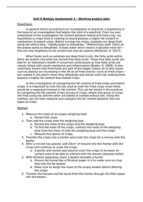 BTEC National Extended Diploma In Applied Sciences Unit 6 Project