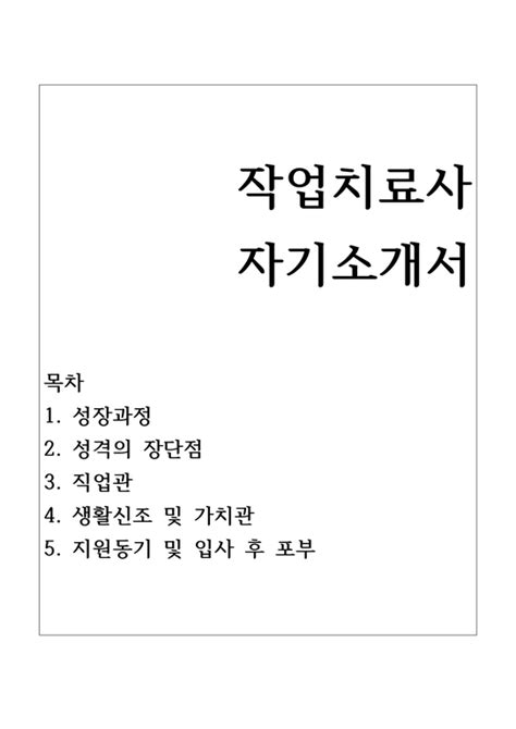 작업치료사 합격 자기소개서 자기소개서
