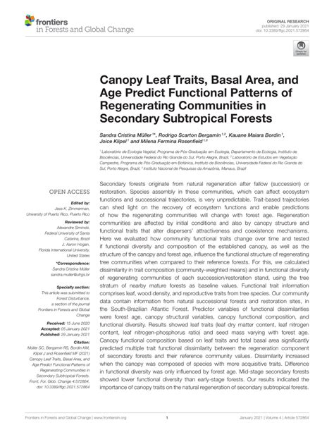 Pdf Canopy Leaf Traits Basal Area And Age Predict Functional