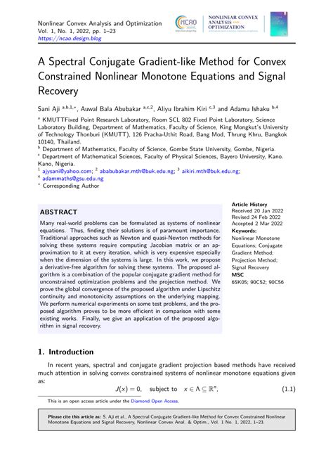 Pdf A Spectral Conjugate Gradient Like Method For Convex Constrained Nonlinear Monotone