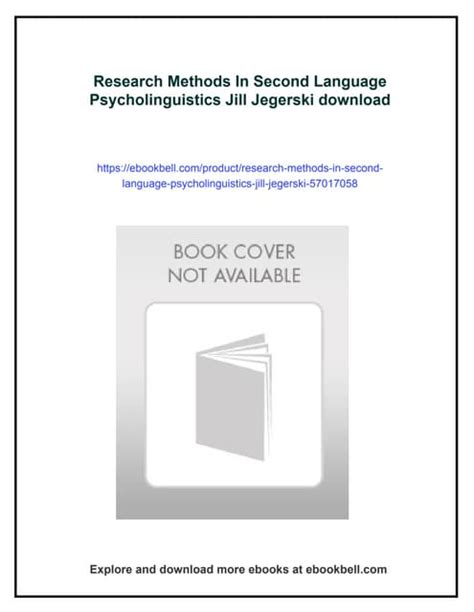 Research Methods In Second Language Psycholinguistics Jill Jegerski Pdf