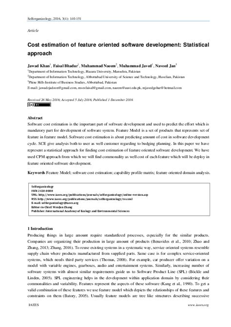 Pdf Cost Estimation Of Feature Oriented Software Development