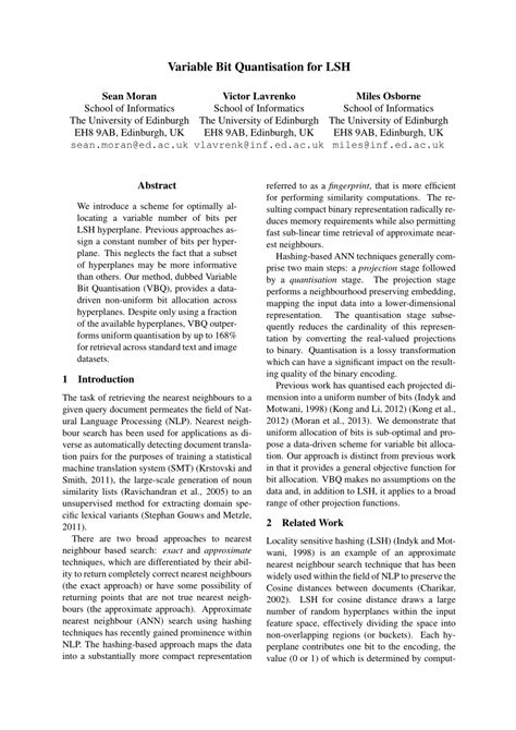Pdf Variable Bit Quantisation For Lsh