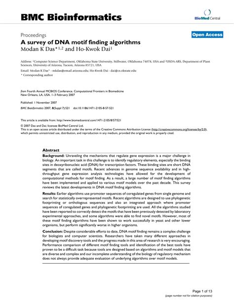 Pdf A Survey Of Dna Motif Finding Algorithms Bmc Bioinformatics 8 S21