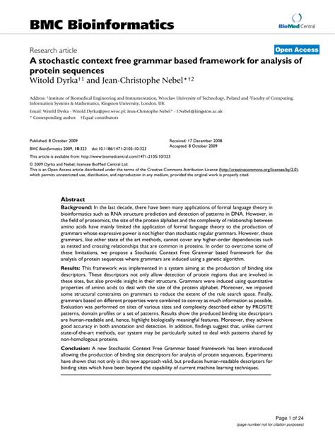 Pdf A Stochastic Context Free Grammar Based Framework For Analysis Of Protein Sequences