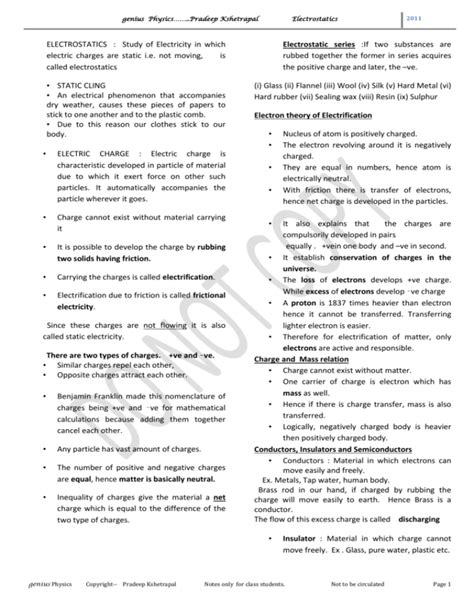 Electrostatics Pradeep Kshetrapal Physics