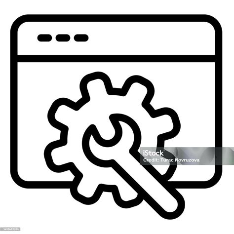 기어 및 렌치 라인 아이콘이 있는 창입니다 웹 응용 프로그램 제어 설정 기호 흰색 배경에 윤곽선 스타일 픽토그램 브라우저 기호 모바일 개념 웹 디자인 벡터 그래픽 벡터에
