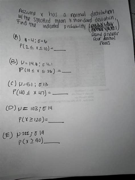 Solved Assume X Has A Normal Distribution Wr The Spectiled