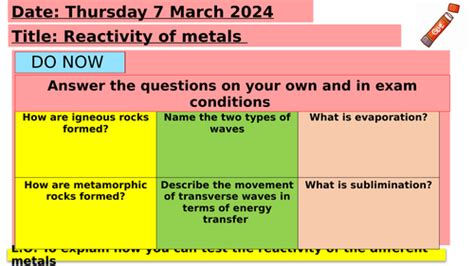 Ks3 Reactivity Of Metals Teaching Resources
