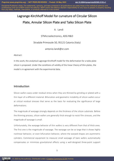 pdf lagrange kirchhoff model for curvature of circular silicon plate