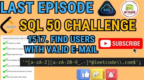 Leetcode Sql 50 Challenge Episode 44 1517 Find Users With Valid E Mails Leetcode Sql