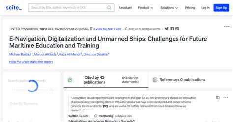 [citation Report] E Navigation Digitalization And Unmanned Ships Challenges For Future