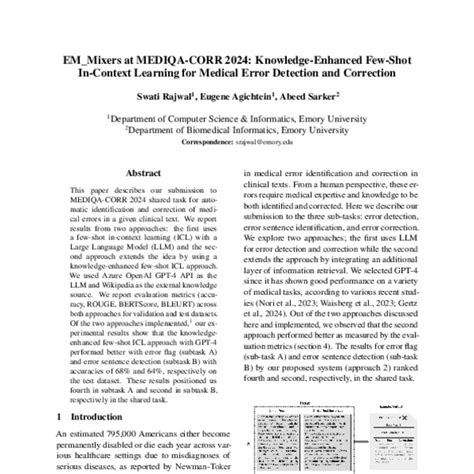 em mixers at mediqa corr 2024 knowledge enhanced few shot in context
