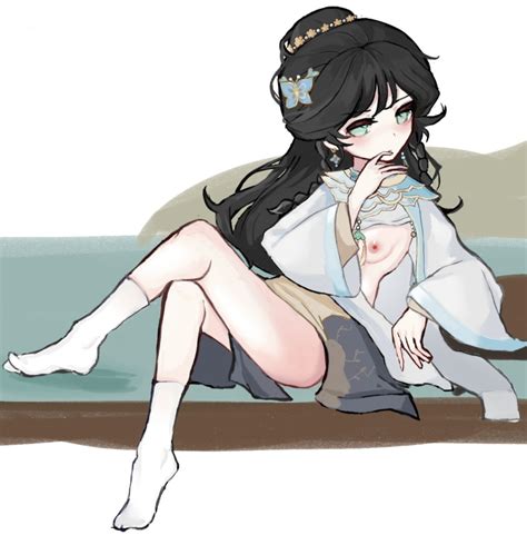 Rule 34 1girls Areolae Black Hair Blush Breasts Exposed Breasts Female Green Eyes Identity V