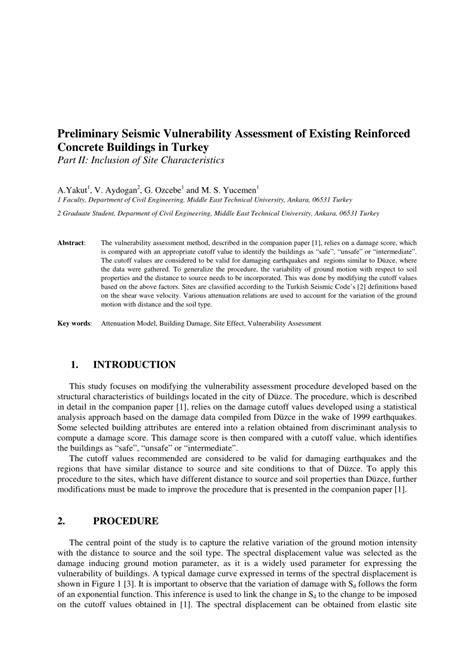 Pdf Preliminary Seismic Vulnerability Assessment Of Existing Reinforced Concrete Buildings In