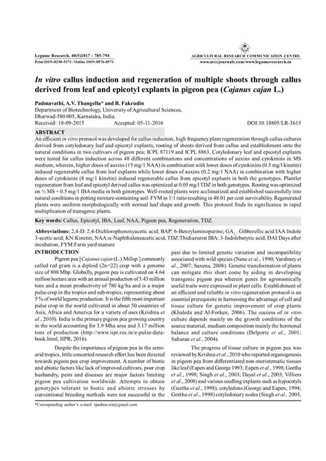 Pdf In Vitro Callus Induction And Regeneration Of Multiple Shoots