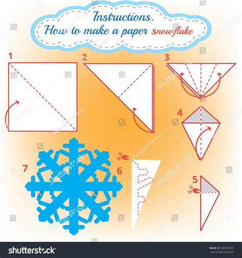 Instructions How Make Paper Snowflake Tutorial Stock Vector Royalty Free Shutterstock