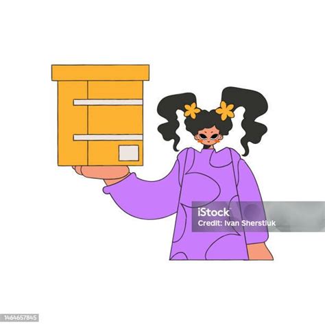 매력적인 소녀가 손에 상자를 들고 있습니다 소포 및화물 운송 가상현실에 대한 스톡 벡터 아트 및 기타 이미지 가상현실 배달 배달부 Istock