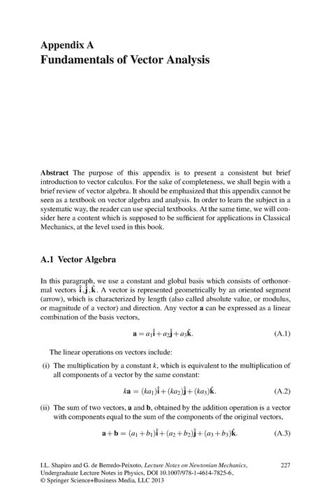 Vector Lecture Note With Summaries And Needed Information Appendix A Fundamentals Of