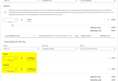 how does pricing for azure assistants api code interpreter work