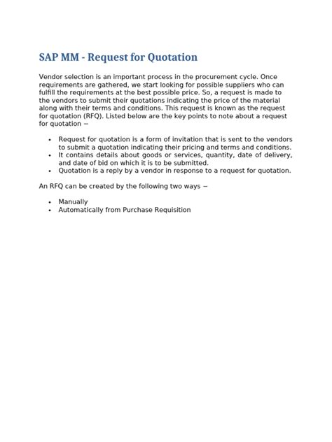 Sap Mm Request For Quotation Pdf