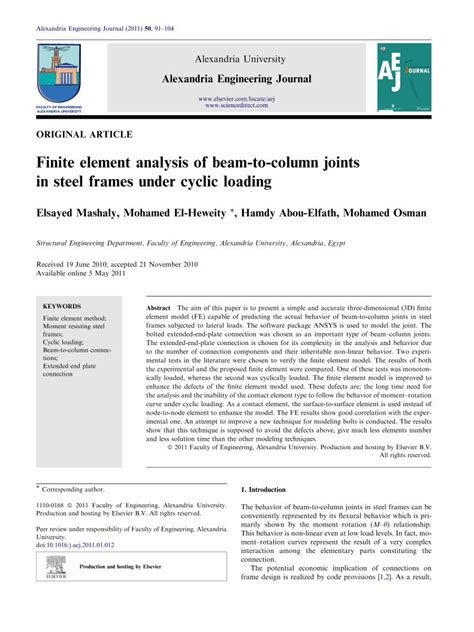 Pdf Finite Element Analysis Of Beam To Column Joints In Steel Frames Under Cyclic Loading