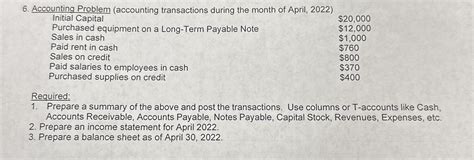 Accounting Problem Accounting Transactions During