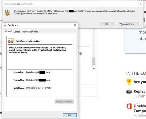 certificate mismatch when connecting to rds windows spiceworks