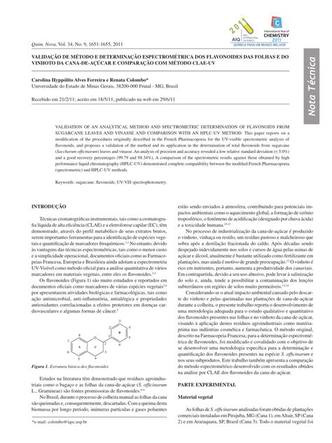 Pdf Validation Of An Analytical Method And Spectrometric Determination Of Flavonoids From
