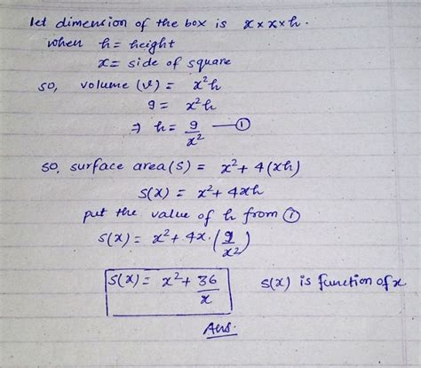 [solved] an open rectangular box no top with volume 9 cubic meters