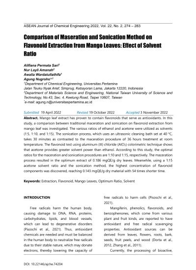 Comparison Of Maseration And Sonication Method On Flavonoid Extraction From Mango Leaves Effect