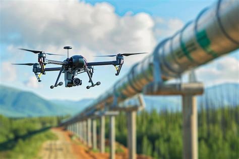 premium photo a drone monitoring oil pipelines for leaks and dam generative ai