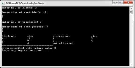 first fit algorithm in c and c the crazy programmer