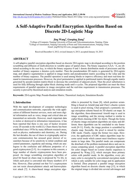 Pdf A Self Adaptive Parallel Encryption Algorithm Based On Discrete 2d Logistic Map