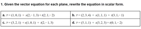 Solved 1 Given The Vector Equation For Each Plane Rewrite