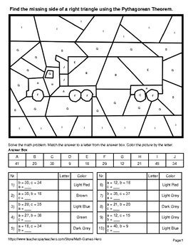 Pythagorean Theorem Coloring Pages Color By Code By Math Games Hero