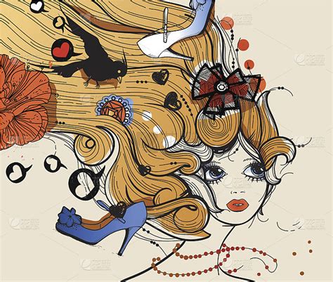 矢量插图的女孩与幻想的发型