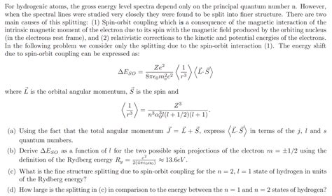 Solved For Hydrogenic Atoms The Gross Energy Level Spectra