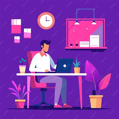 Premium Vector A Man Working At A Laptop With A Man Sitting At His Desk