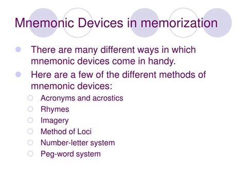 Ppt Mnemonic Devices Powerpoint Presentation Free Download Id6694172