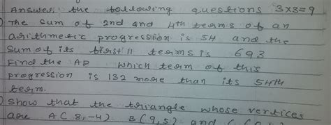 answer the following questions 3×3 9the sum of 2 nd and 4th terms of an