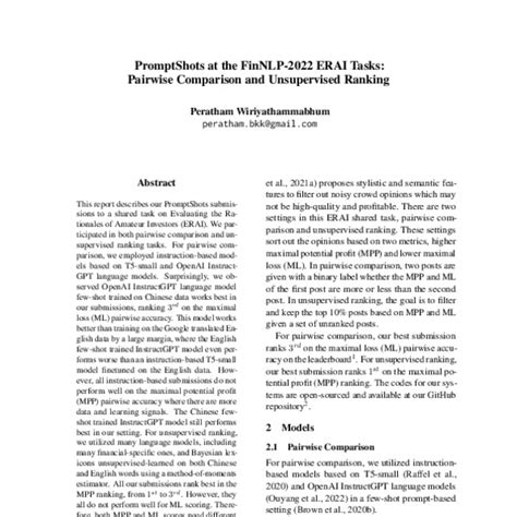 Promptshots At The Finnlp 2022 Erai Task Pairwise Comparison And Unsupervised Ranking Acl