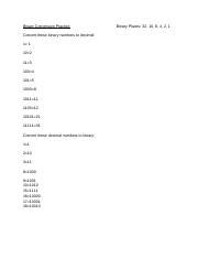 Binary Activity Docx Binary Conversion Practice Convert These Binary Numbers To Decimal