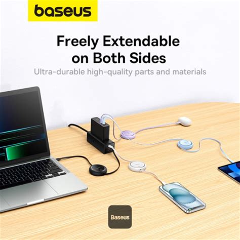 Baseus 100W Free2 Draw Mini Both Way Retractable Type C To Type C Fast Charging Data Cable 1M