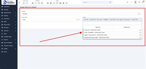 Assign Items To A Vendor Garage Invoice