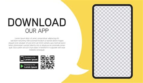 노란색 배경 벡터 일러스트 레이 션에 고립 된 화면에 투명 한 배경으로 모바일 앱 스마트폰을 다운로드 하기 위한 웹 배너 프리미엄 벡터