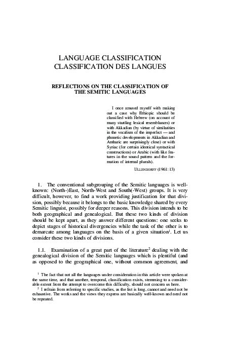 Pdf Reflections On The Classification Of The Semitic Languages