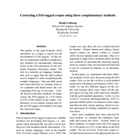 Correcting A Pos Tagged Corpus Using Three Complementary Methods Acl Anthology