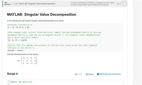 Solved 791 Matlab Singular Value Decomposition This Tool